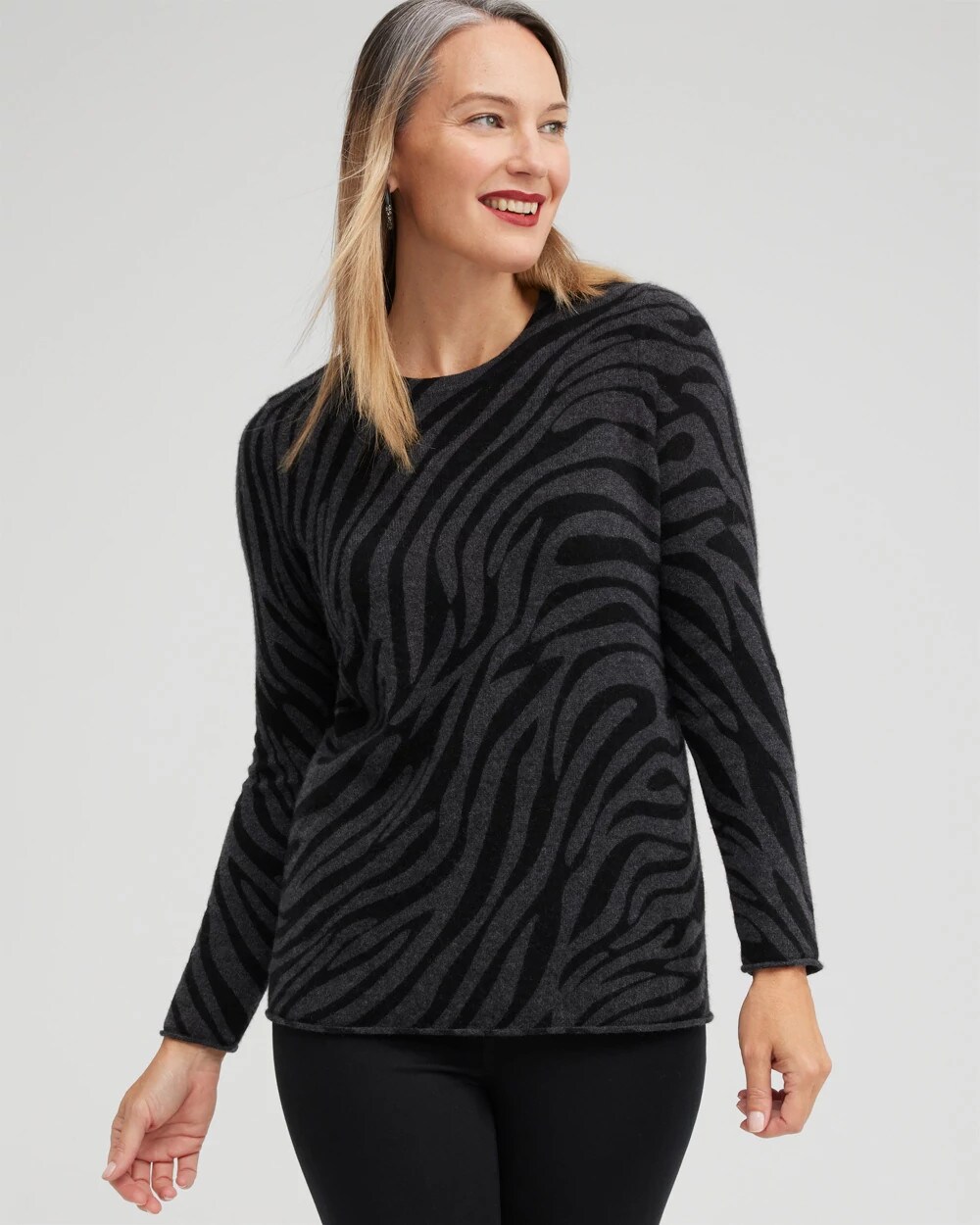 Cashmere Zebra Crew Neck Sweater | Chico's