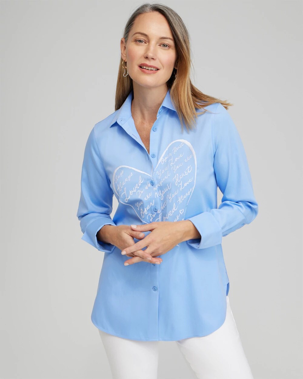 No Iron™ Stretch Embroidered Heart Shirt | Chico's