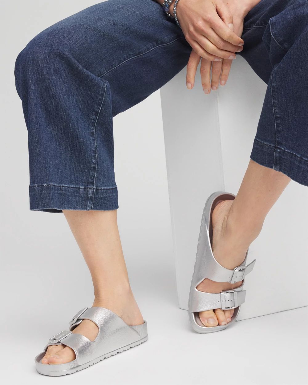 Metallic Double Buckle Pool Slides | Chico's