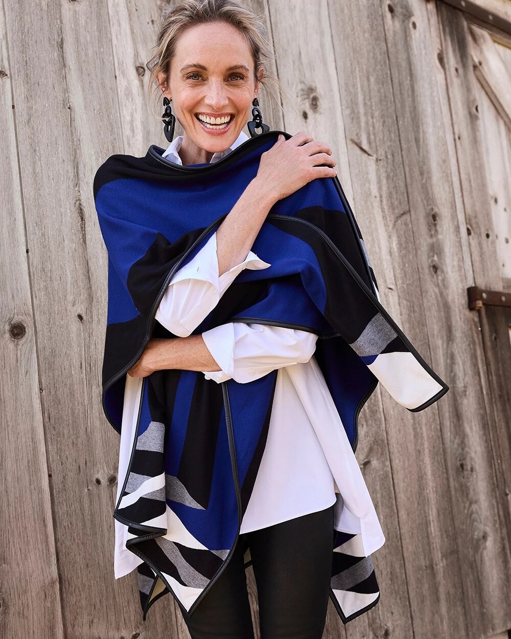 Faux Leather Trim Sweater Ruana | Chico's