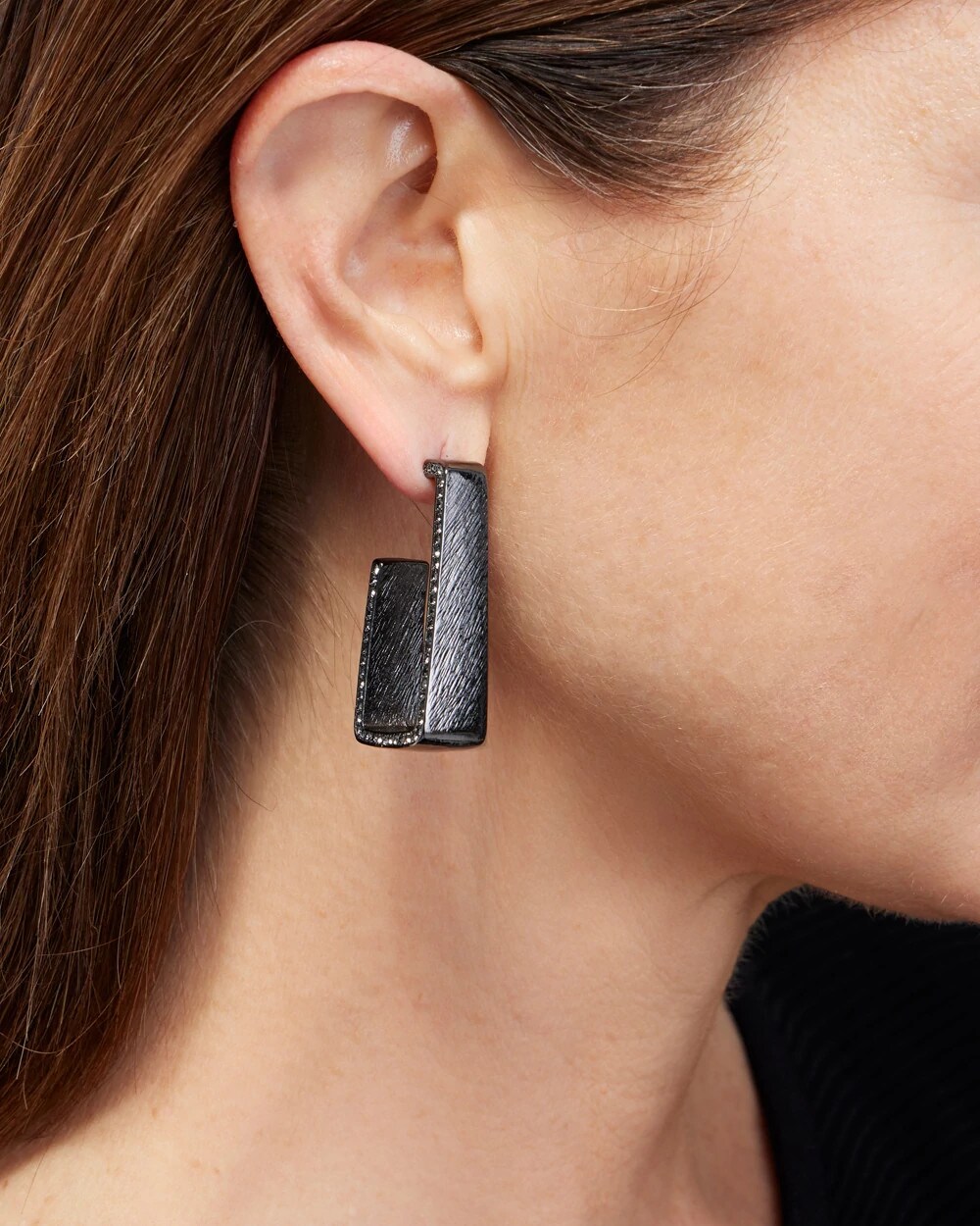 Hematite Tone Pavé Rectangle Hoops | Chico's
