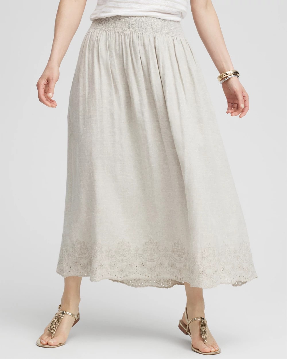 Linen Embroidered Scallop Hem Skirt | Chico's