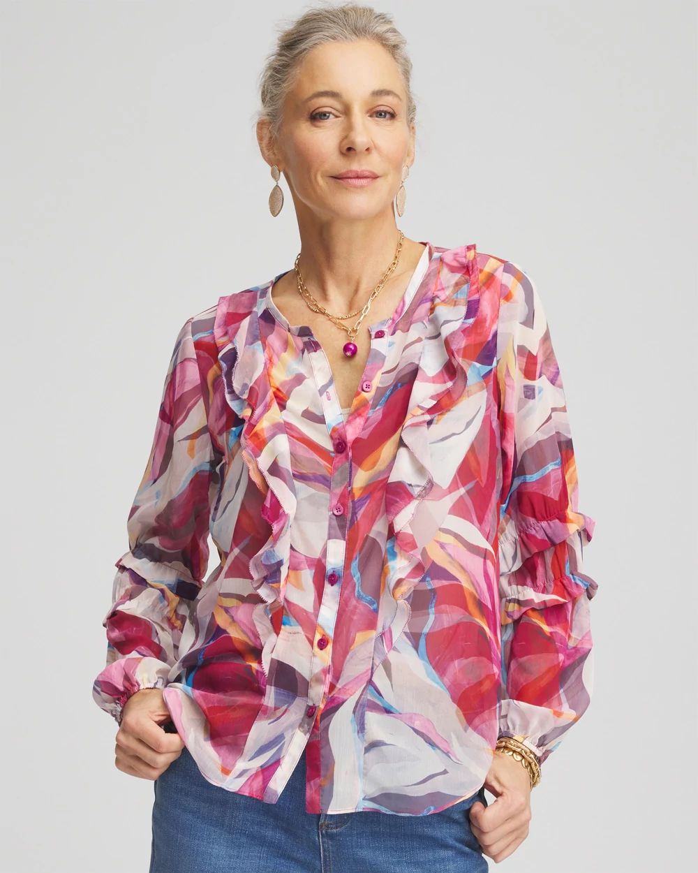 Abstract Ruffles Crinkle Blouse | Chico's