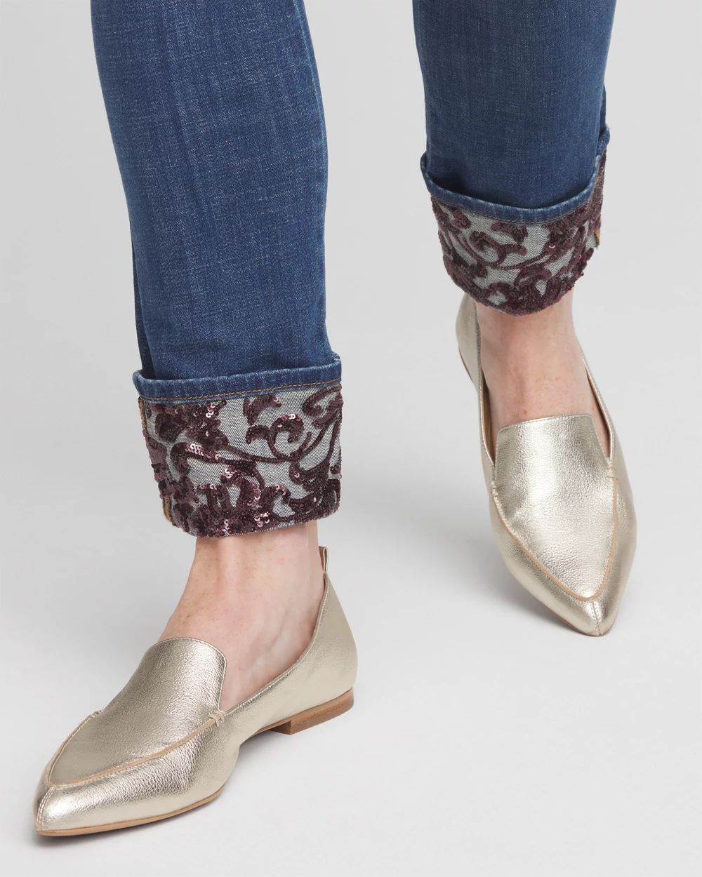 So Slimming® Girlfriend Sequin Cuff Ankle Jeans | Chico's