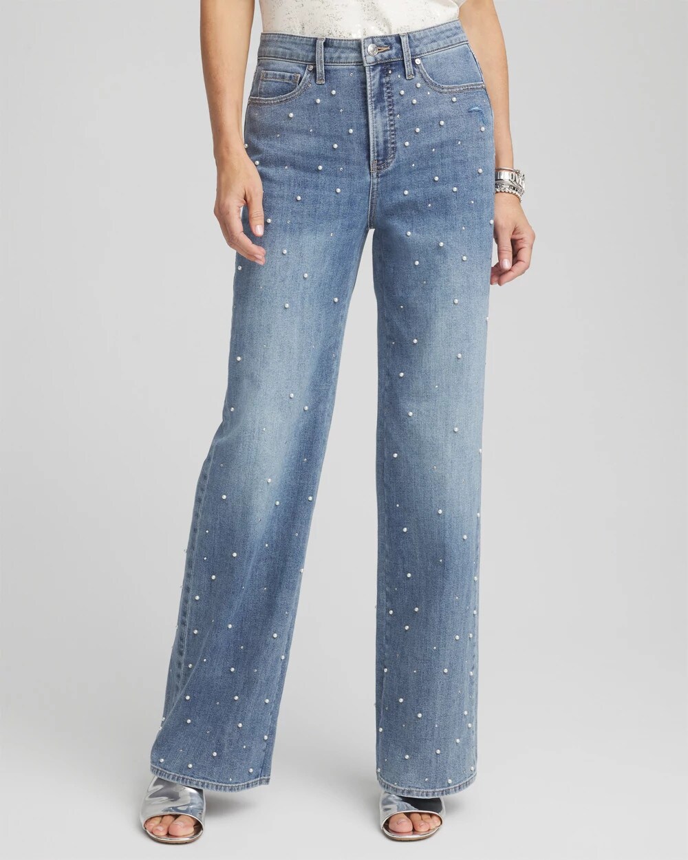 Pearl Embellished High Rise Wide Leg Jeans | Chico's