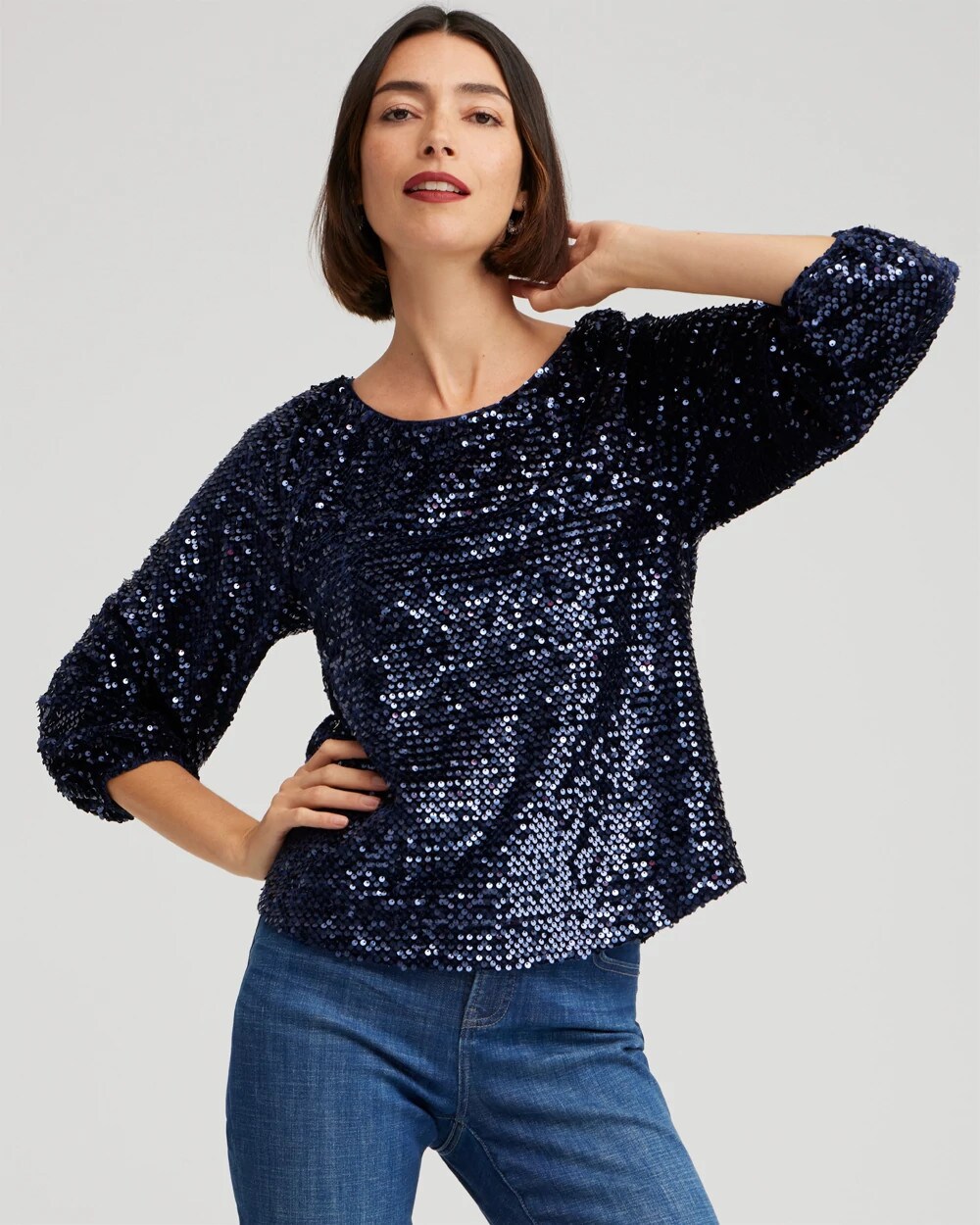 Sequin Velvet Blouson Sleeve Top | Chico's