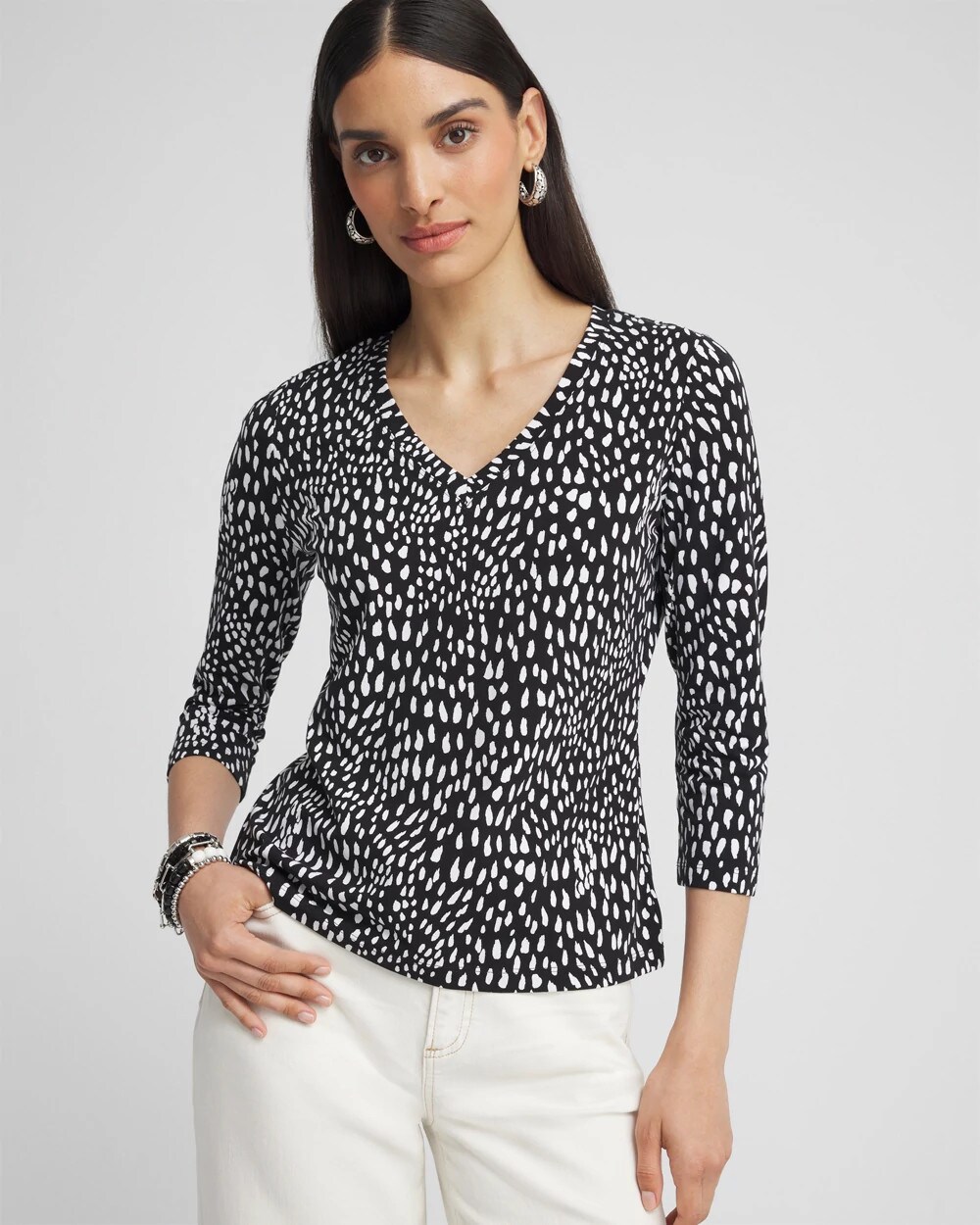 Dot Print 3/4 Sleeve Perfect Tee | Chico's