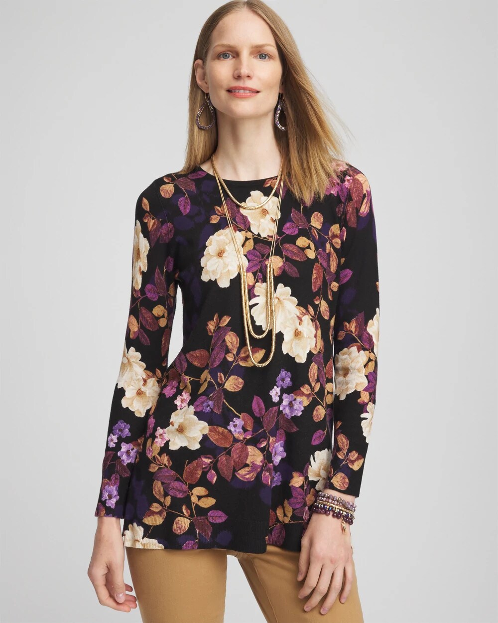 Fall Floral Crew Neck Sweater Tunic | Chico's