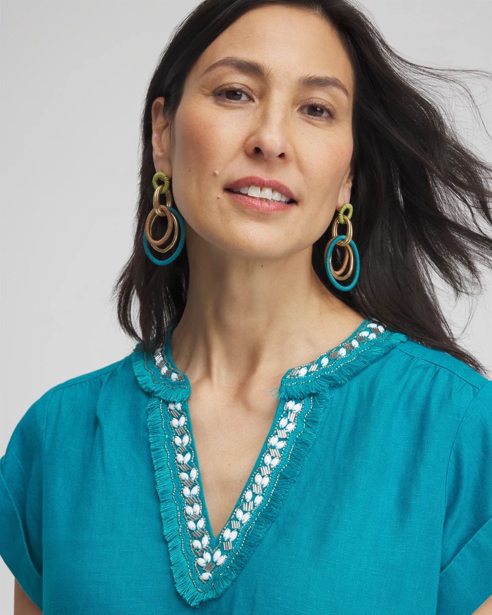 Linen Embellished Cap Sleeve Dress | Chico's