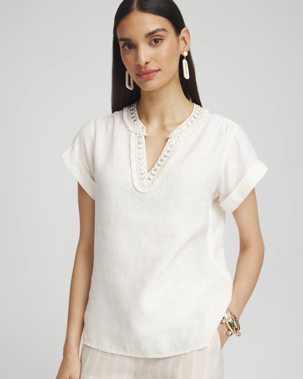 Linen Embellished Neck Top | Chico's