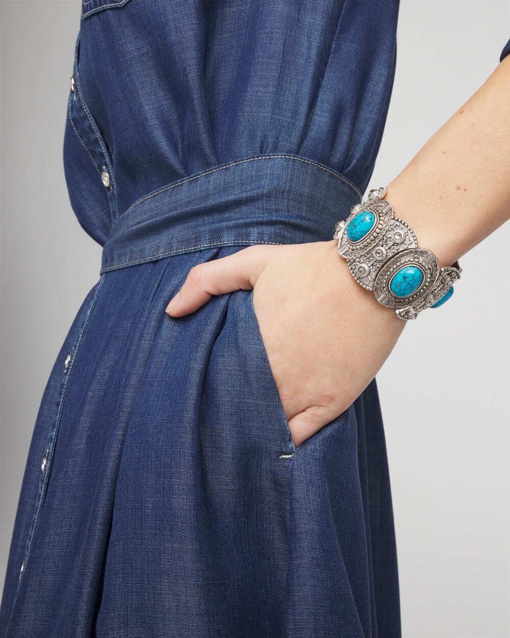 Blue & Silver Tone Stretch Cuff Bracelet | Chico's