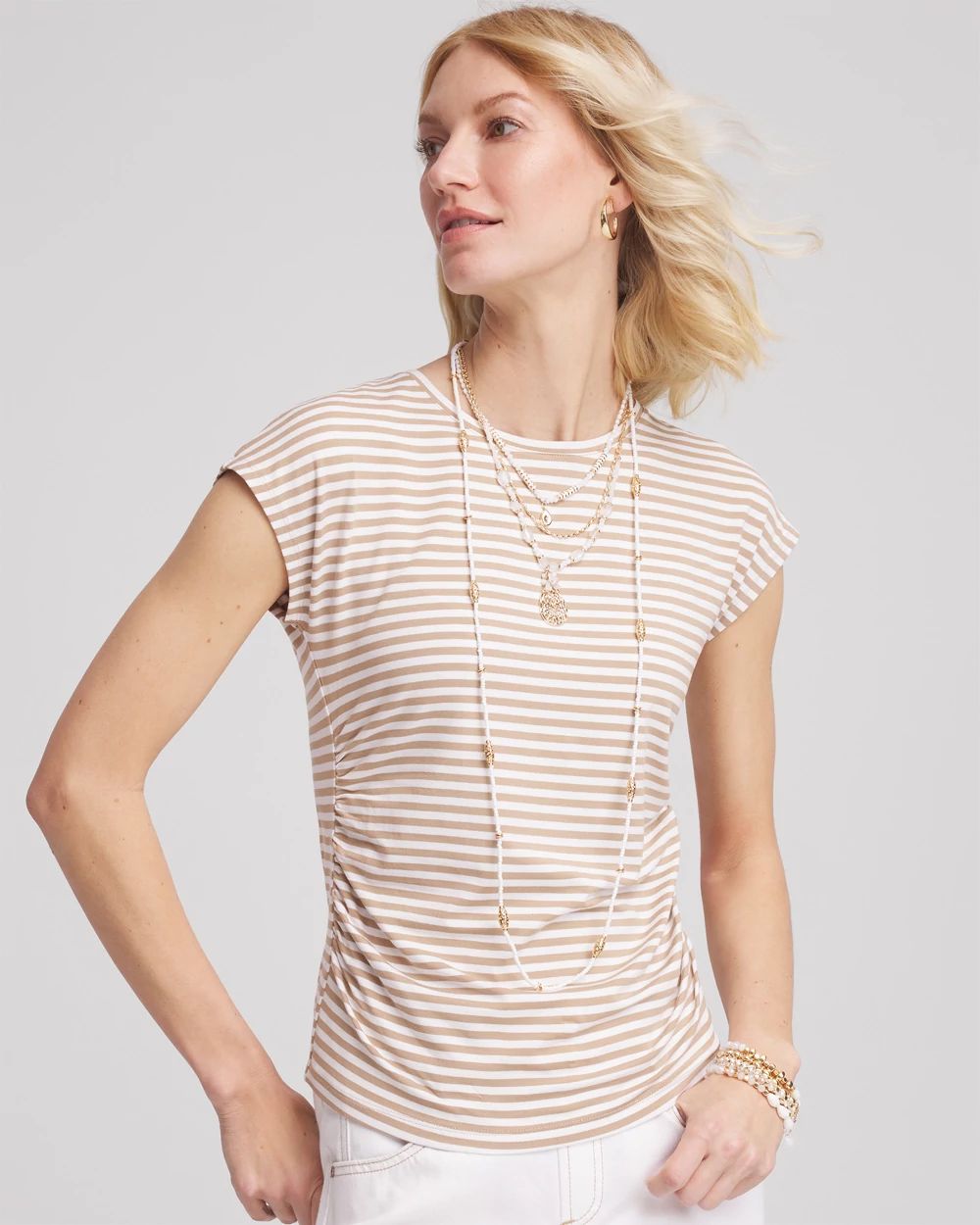 Neutral Striped Cap Sleeve Dolman Tee | Chico's