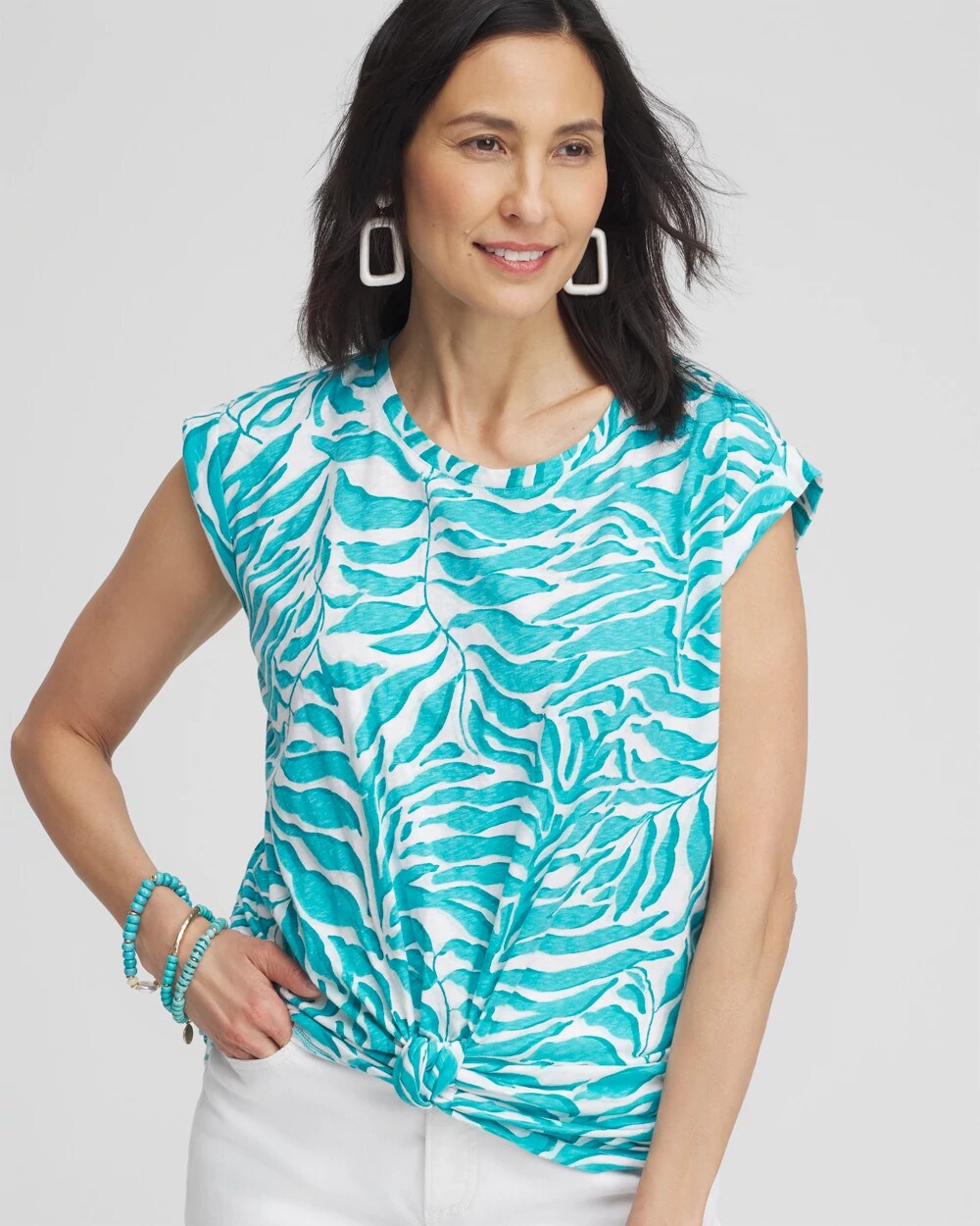 Palm Print Knot Front Tee | Chico's