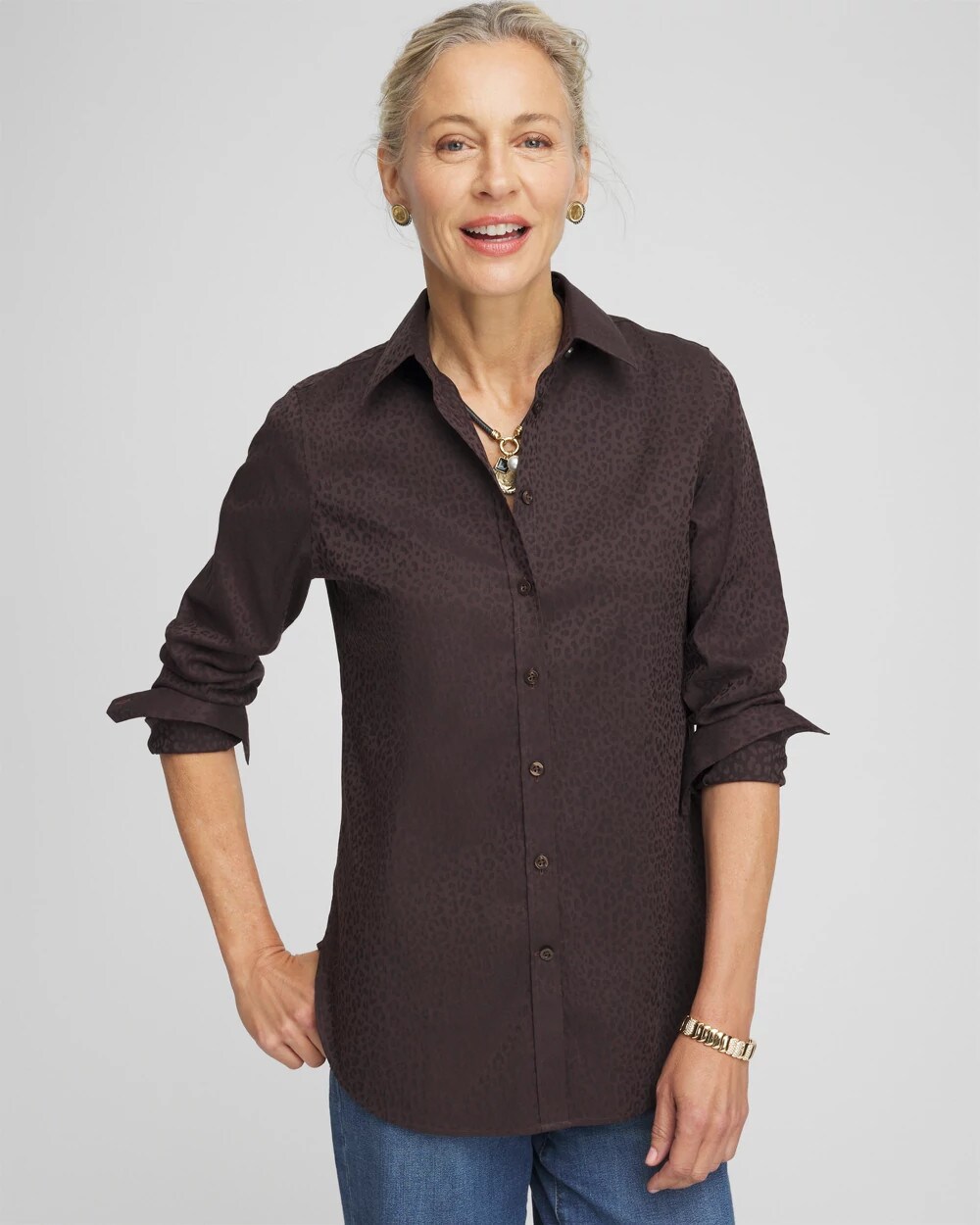 No Iron Animal Print Jacquard Shirt | Chico's