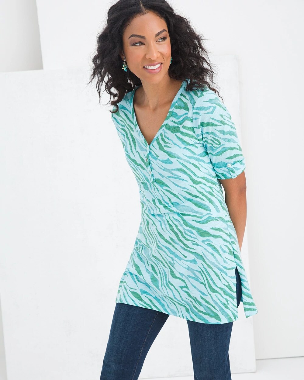 Cotton-Blend Slub Zebra-Print Tunic | Chico's