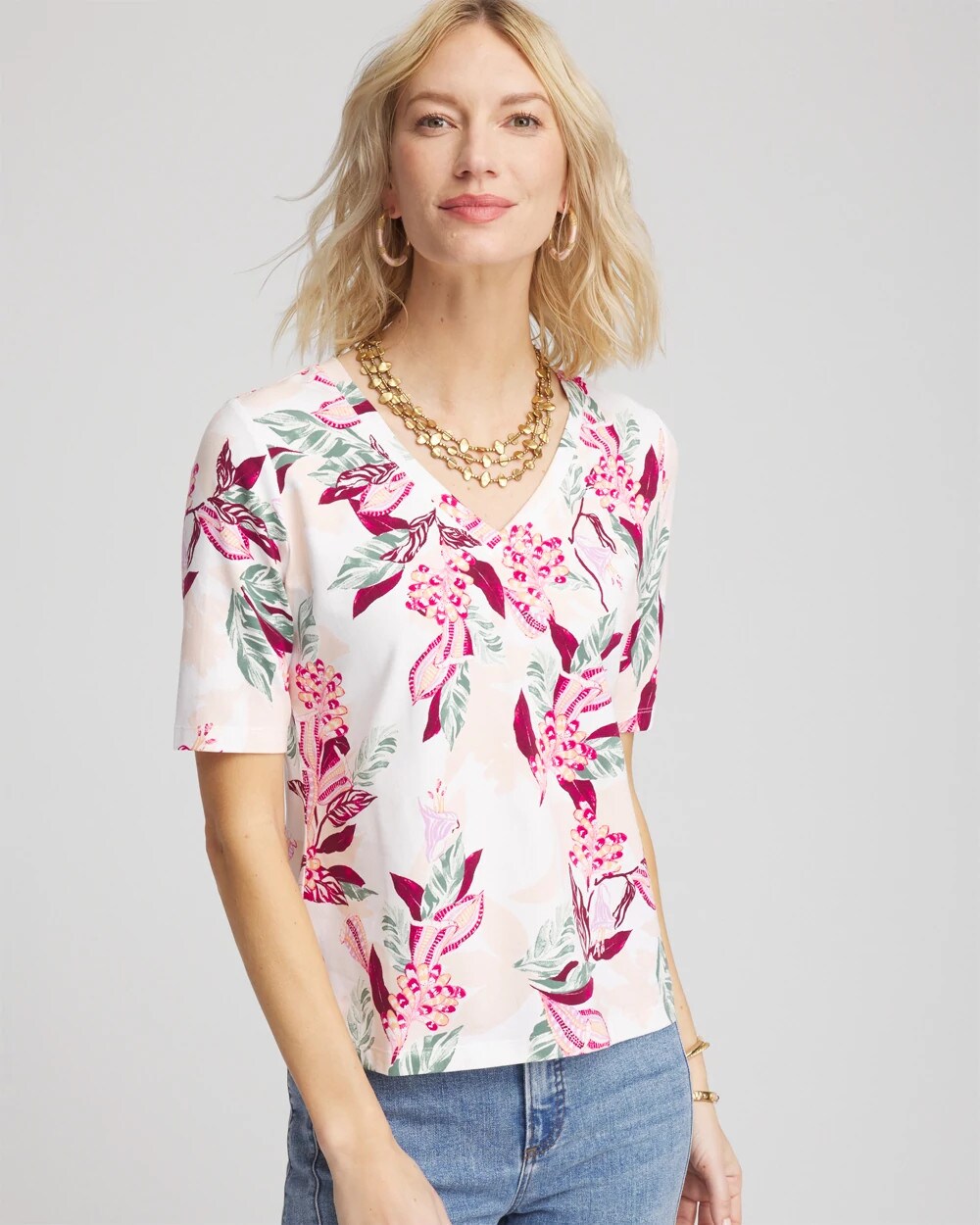 Floral Elbow-Sleeve Perfect Tee | Chico's