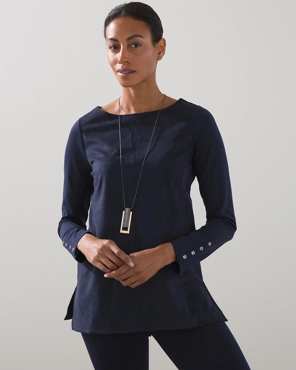 Navy Ponte Faux Suede Tunic | Chico's