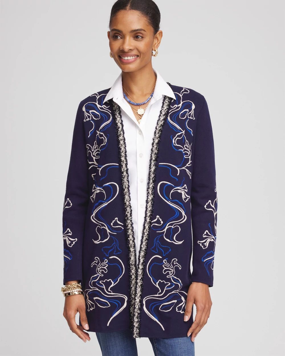 Open-Front Embroidered Cardigan | Chico's