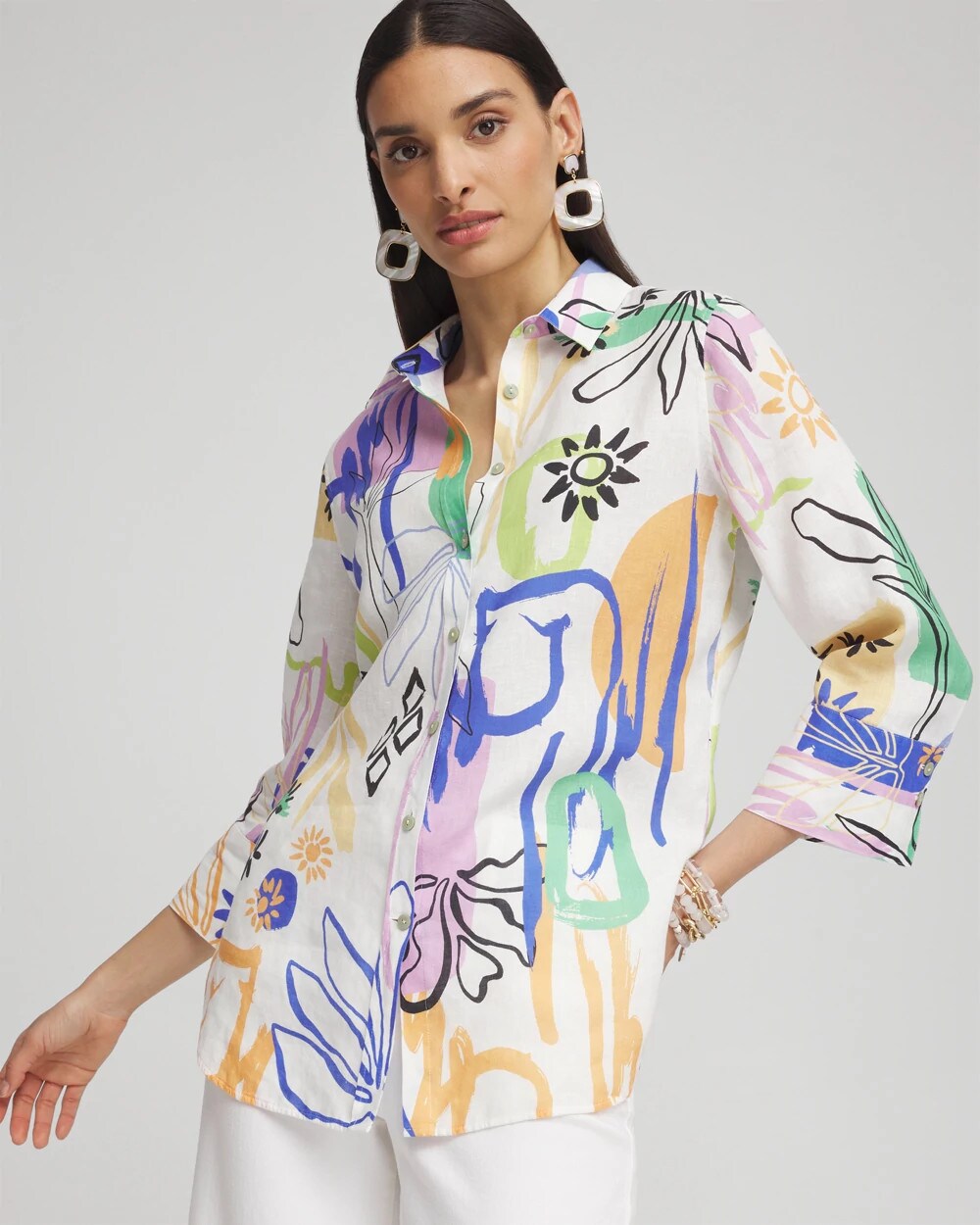 No Iron™ Linen Surreal 3/4 Sleeve Shirt | Chico's