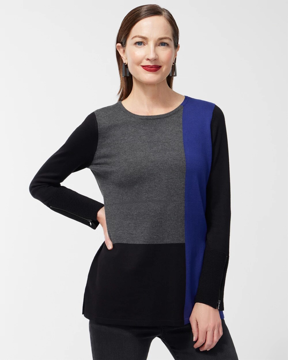 Colorblock Zipper Detail Sweater Tunic | Chico's
