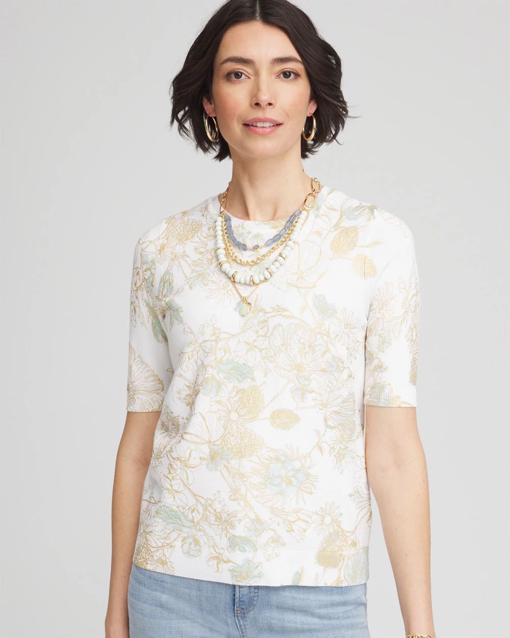 Gold Foil Cotton Sweater Tee | Chico's