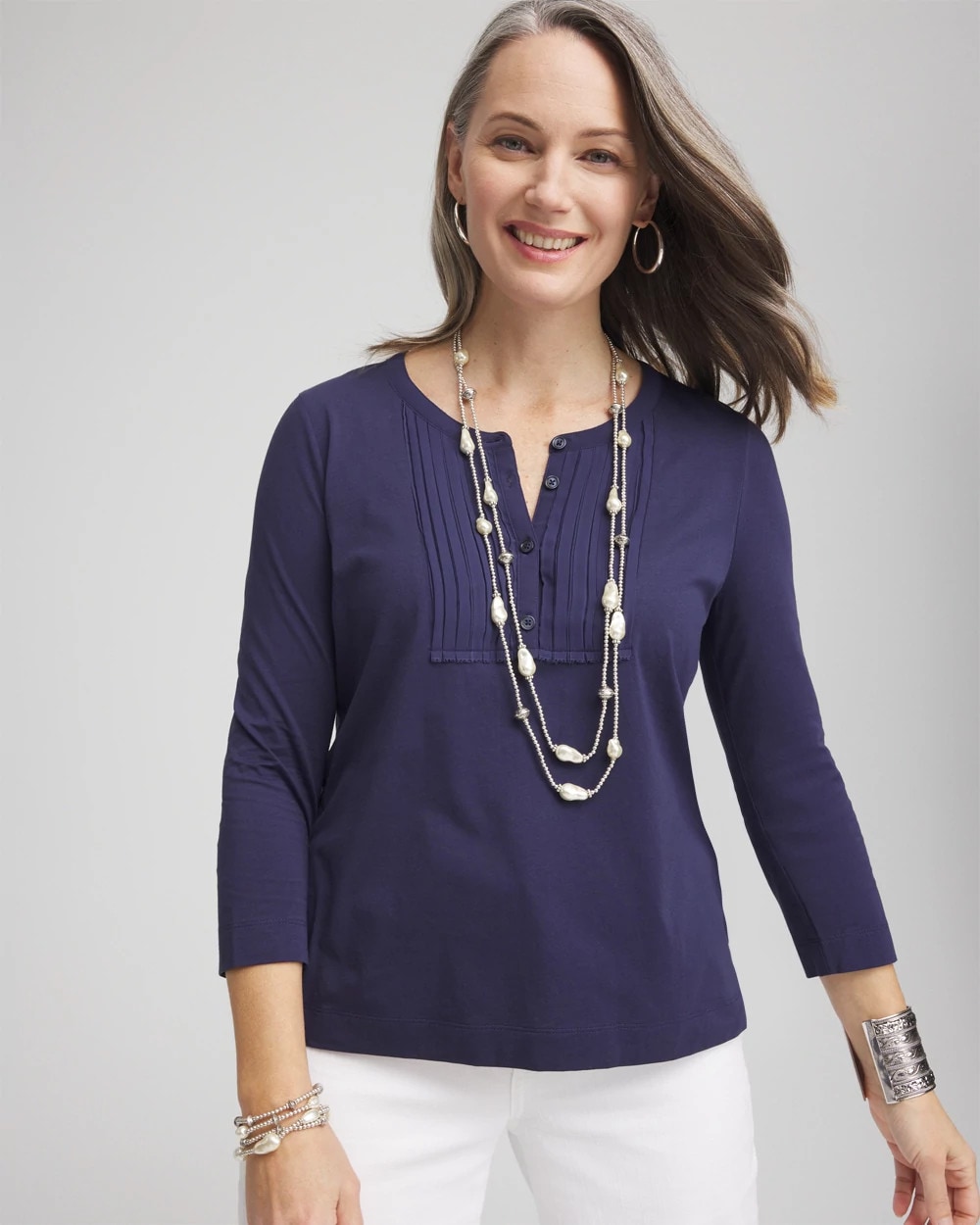 Pleated Placket Henley Tee | Chico's