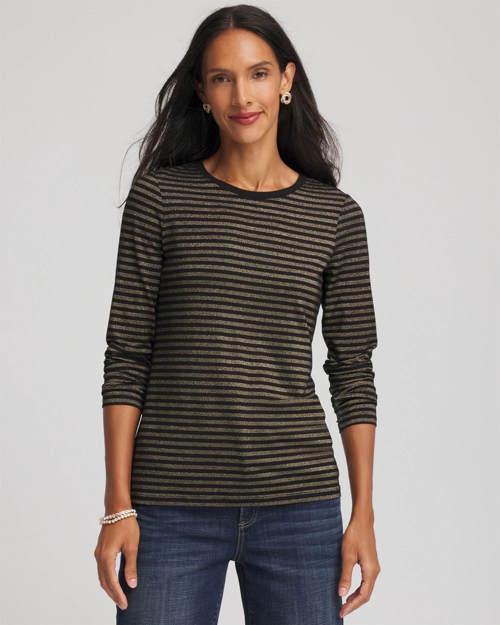 Touch of Cool™ Metallic Striped Layering Tee | Chico's