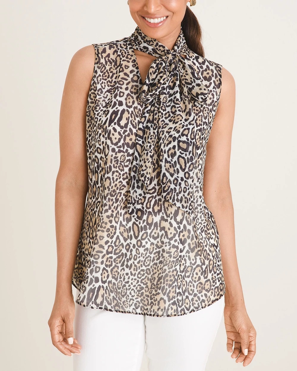 Animal-Print Sleeveless Scarf-Front Blouse | Chico's