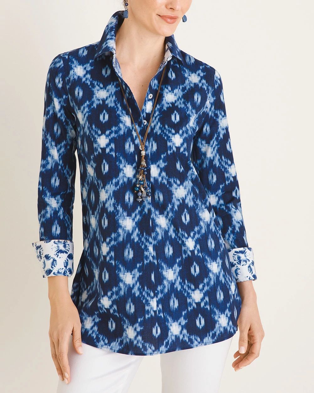 No-Iron Cotton-Blend Batik-Print Tunic | Chico's