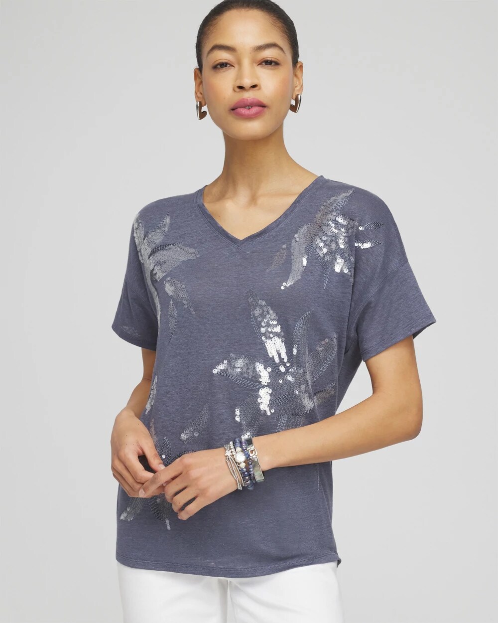 Slate Linen Sequin Tee | Chico's