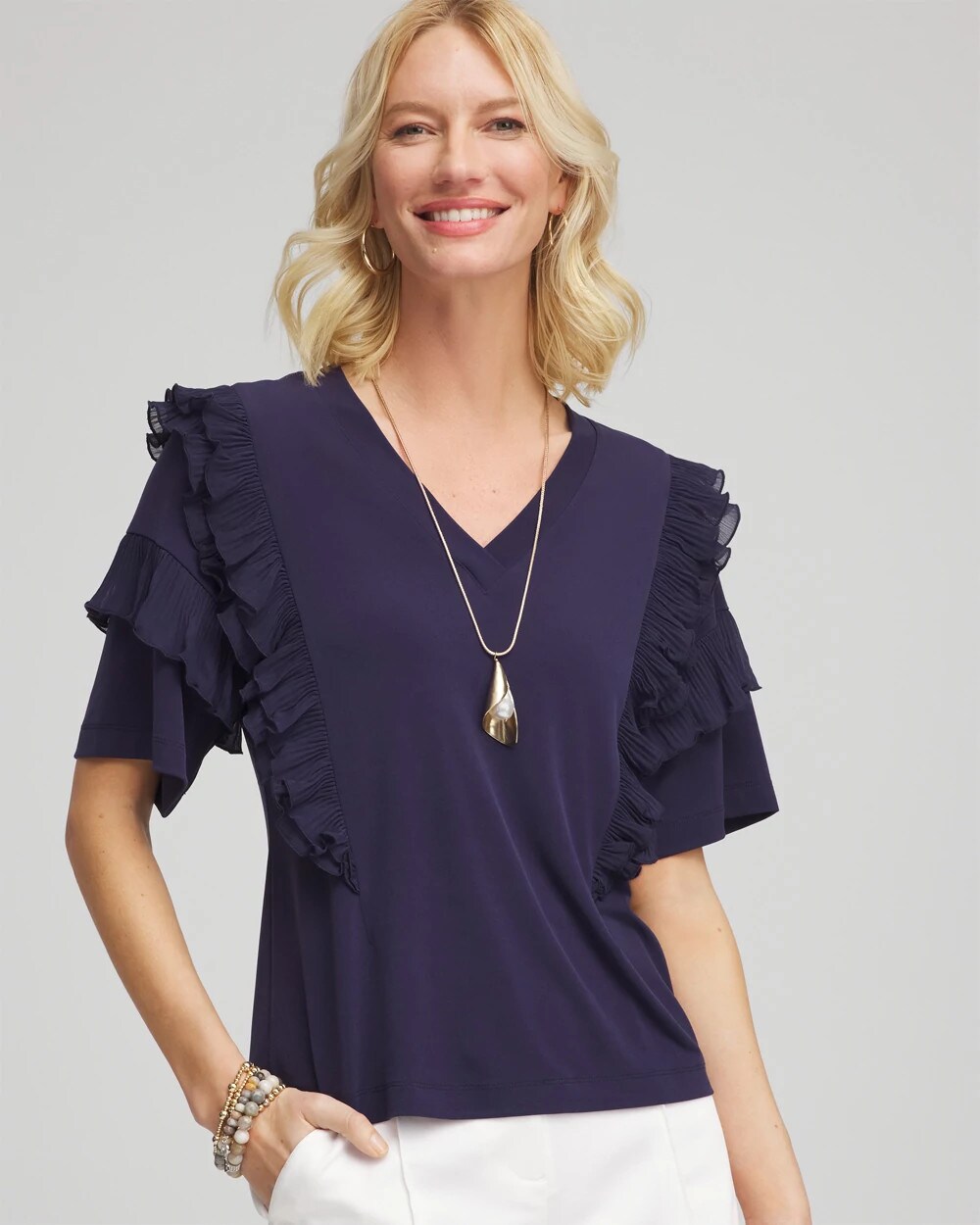 V-Neck Tiered Ruffle Sleeve Tee | Chico's