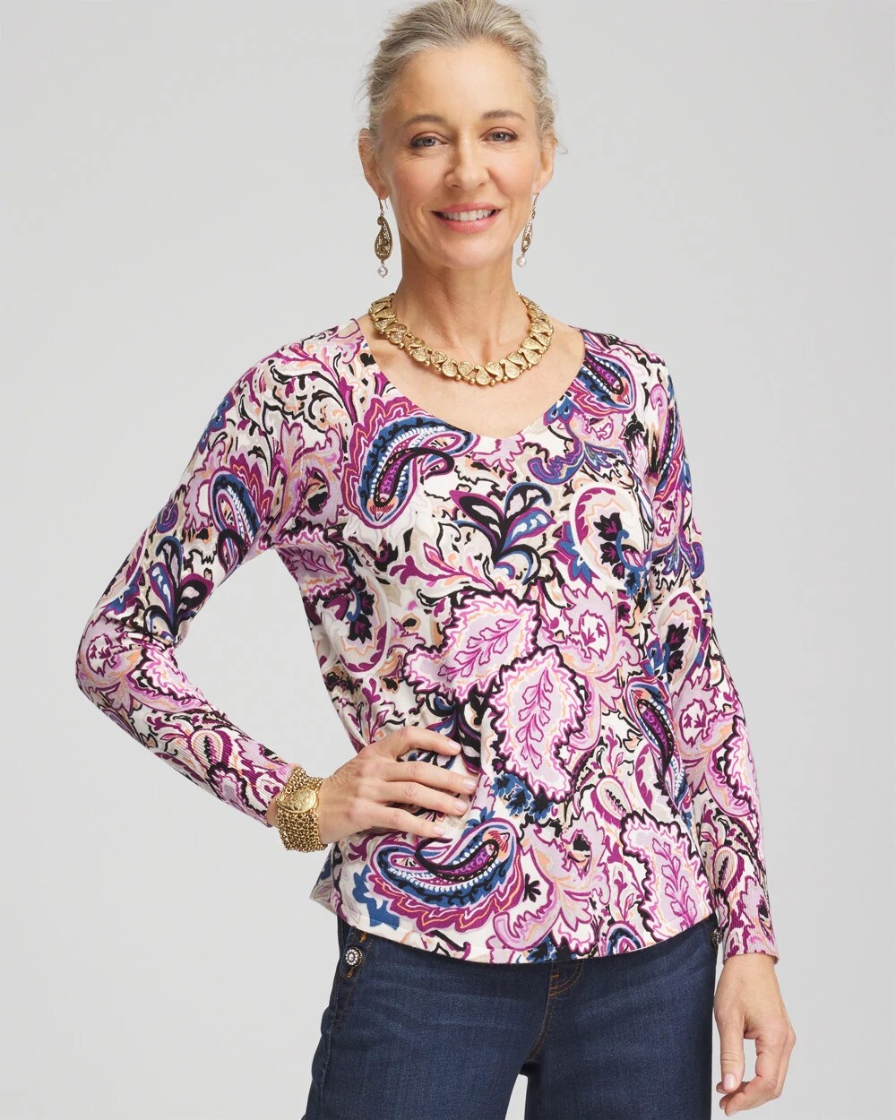 Paisley V-Neck Pullover Sweater | Chico's