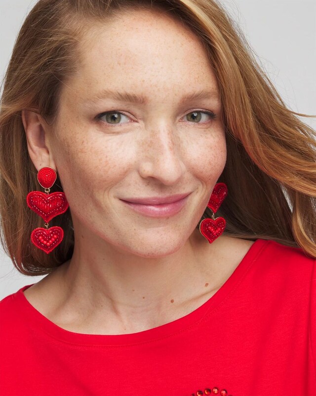 Red Seed-Bead Heart Earrings | Chico's