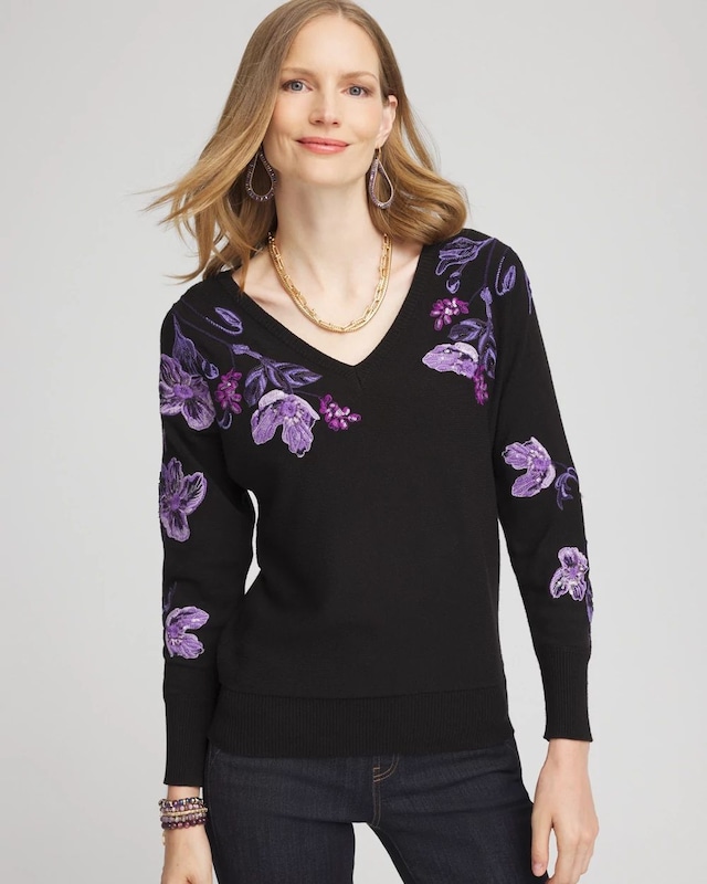 Embroidered V-Neck Dolman Sleeve Sweater | Chico's