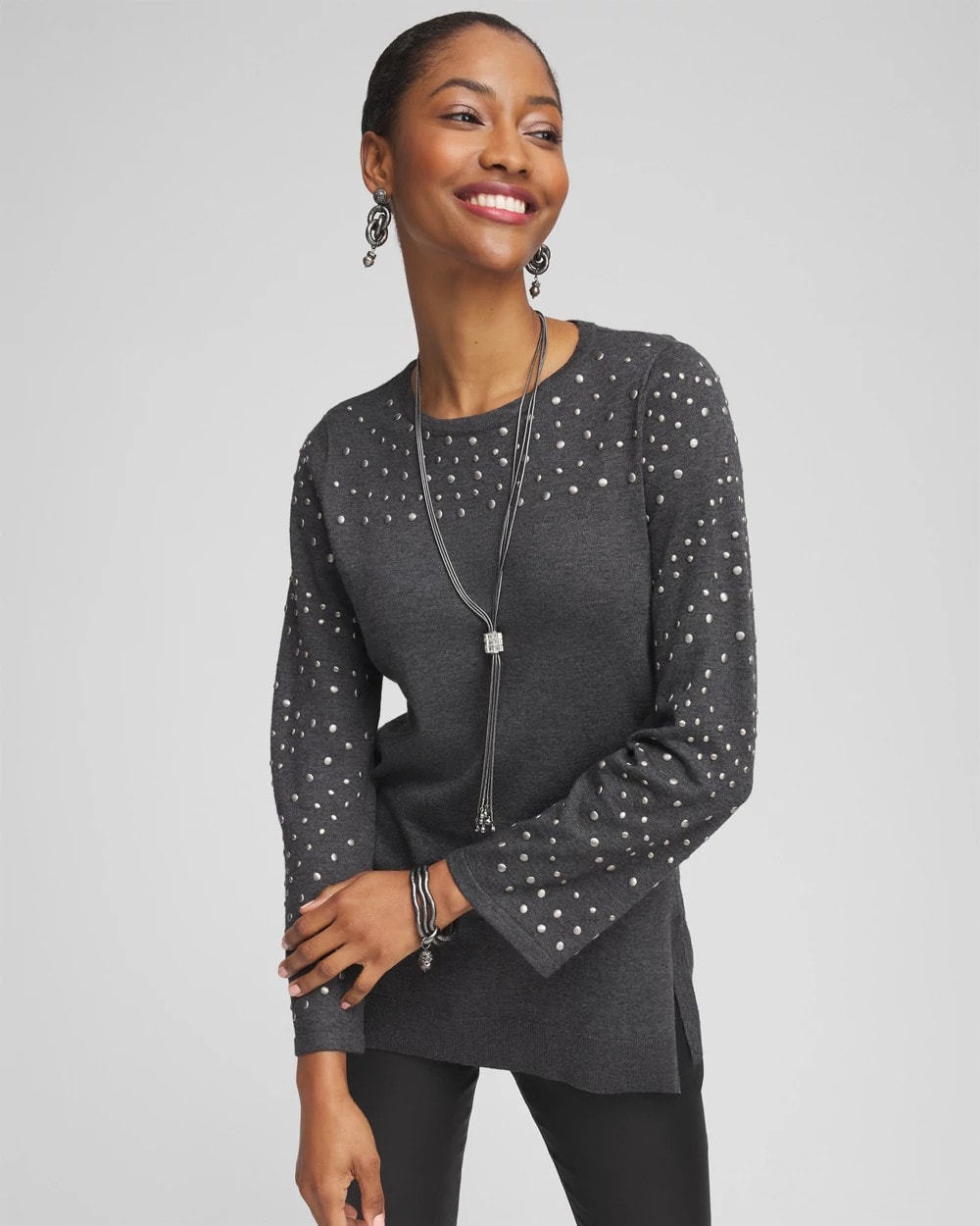 Studded Crewneck Sweater Tunic | Chico's